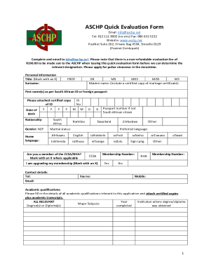 Fillable Online Quick Evaluation FormASCHP Fax Email Print - pdfFiller