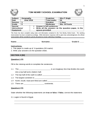 Geography Exam - Tom Newby School Doc Template | pdfFiller