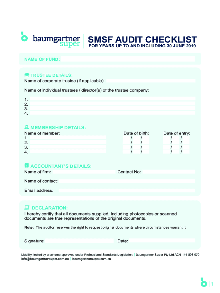 SMSF Audit Checklist - Blank Fillable Template | Fill Out, Print ...