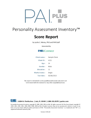 Fillable Online Personality Assessment InventoryPAI - PAR, Inc. Fax ...