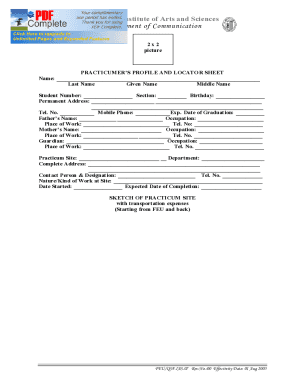 Fillable Online Profie & Locator Sheet Fax Email Print - pdfFiller