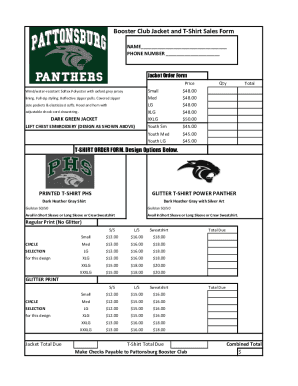 Fillable Online Booster Club Jacket and T-Shirt Sales Form Fax Email ...