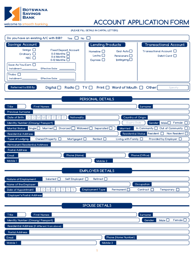 Fillable Online Account Application form f2 - Botswana Savings Bank Fax Email Print - pdfFiller