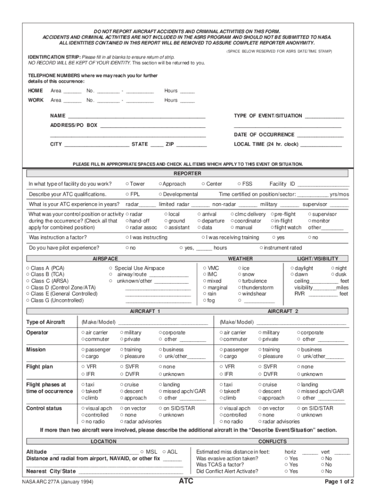 Fillable Online Aviation Safety Reporting SystemProtecting Your ...