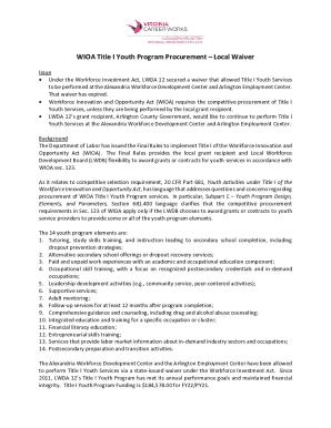 Fillable Online WIOA Title I Youth Program ProcurementLocal Waiver Fax ...