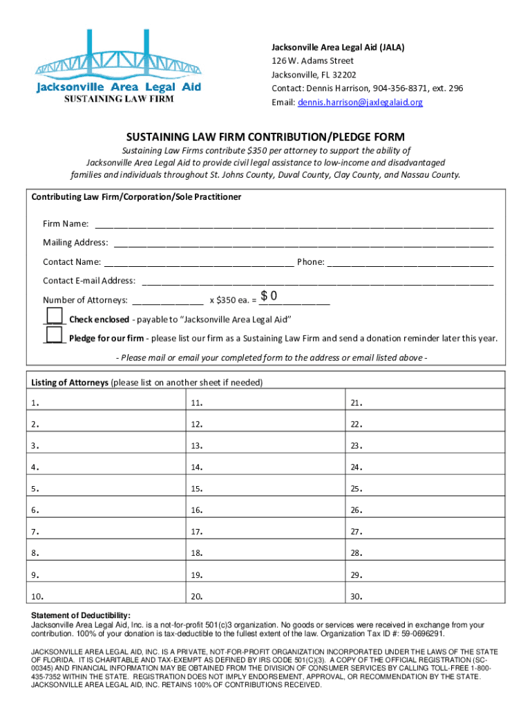 Fillable Online sustaining law firm contribution/pledge form Fax Email ...