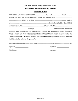 Fillable Online Surety Bond - On Non-Judicial Stamp Paper of Rs. 100 ...