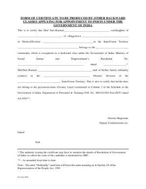Fillable Online form of certificate to be produced by other backward ...