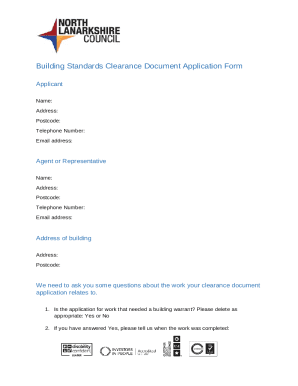 Building Standards Clearance Document Application Doc Template | pdfFiller