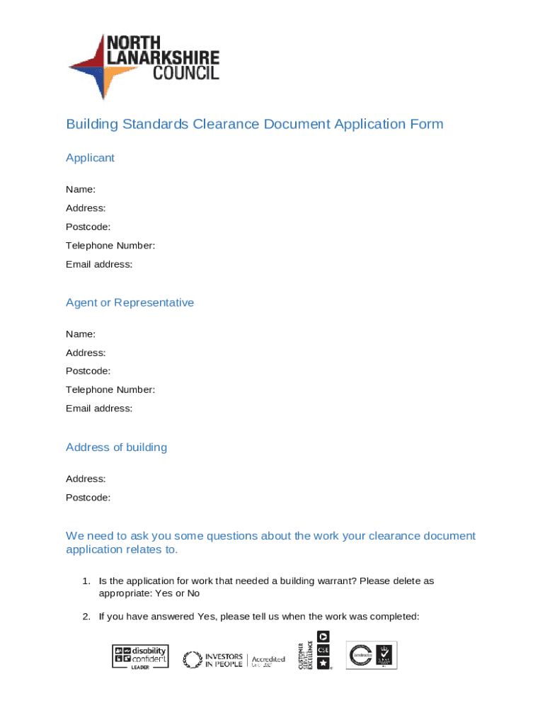 Building Standards Clearance Document Application Doc Template | pdfFiller