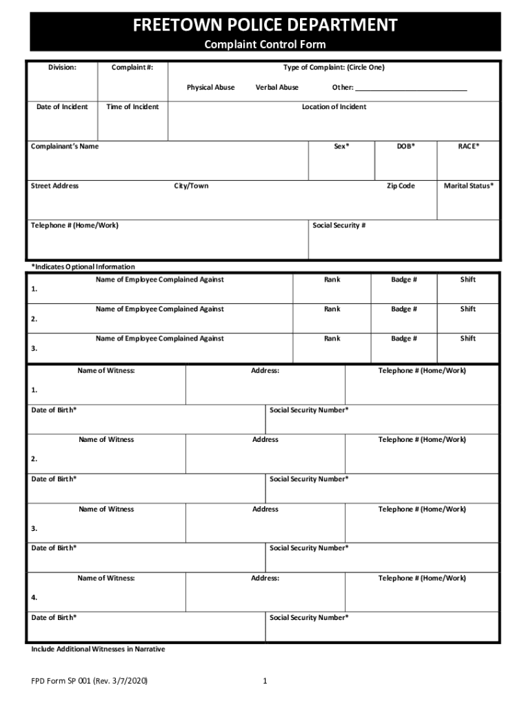 Fillable Online Downloadable Forms - Freetown Police Department Fax ...