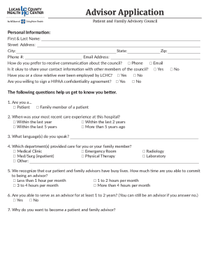Fillable Online Patient and Family Advisor Form - El Camino Health Fax Email Print - pdfFiller