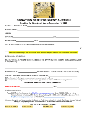 Fillable Online SILENT AUCTION DONATION FORMAdvancement Services Fax ...