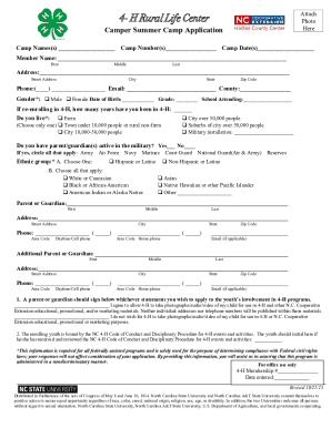 Fillable Online 4- H Rural Life Center Camper Summer Camp Application Fax Email Print - pdfFiller