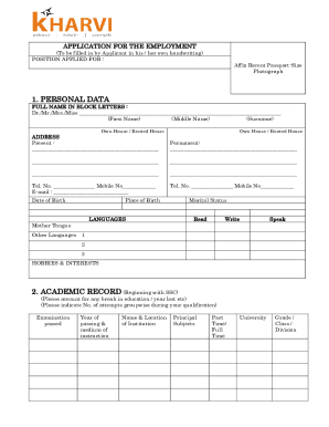 Fillable Online EMPLOYMENT APPLICATION FORM Affix Passport Size Photo ...