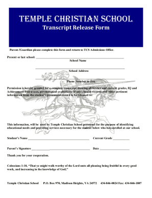 Fillable Online High School Transcript Request Form - Temple Christian ...