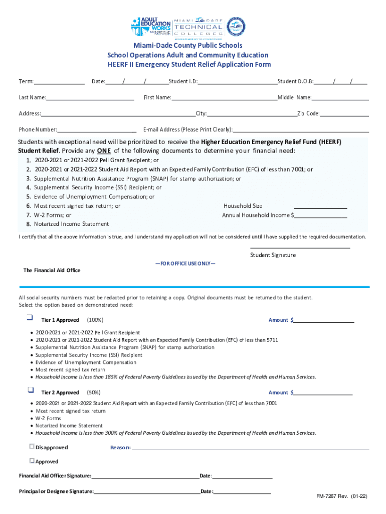 Fillable Online HEERF II Emergency Student Relief Application Form Fax ...