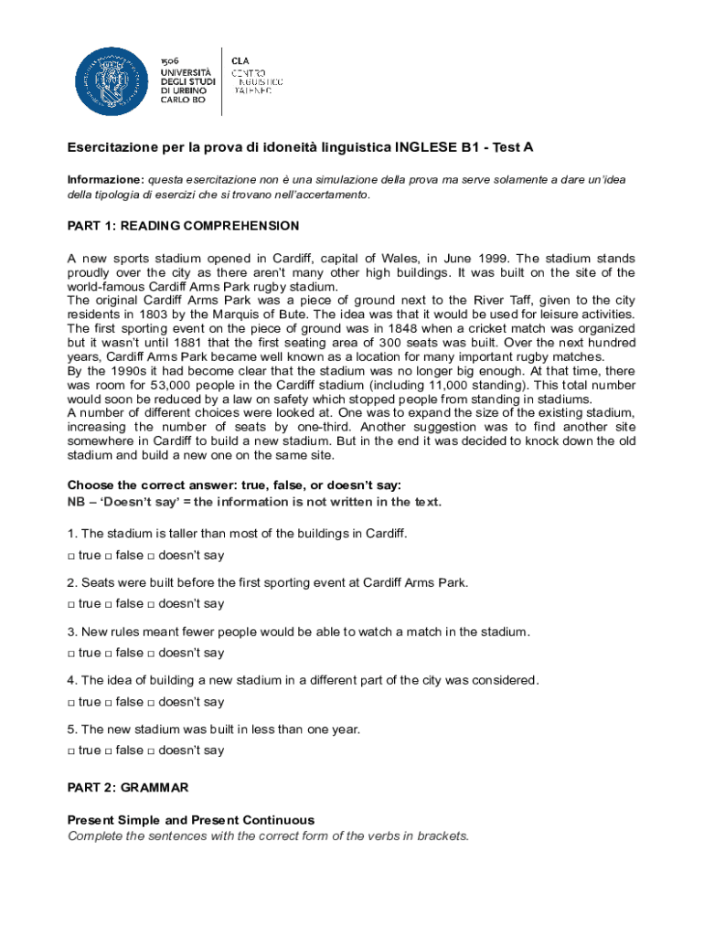 Fillable Online Come prepararsi all'esame B1 Preliminary - Cambridge ...