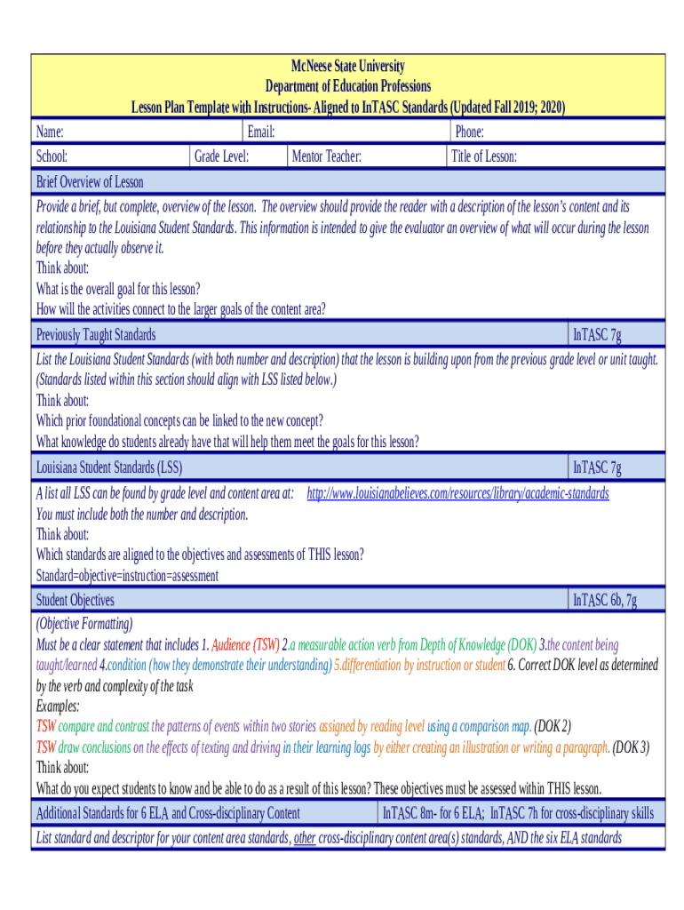 Complete the Lesson Plan Template and Support Document Doc Template ...