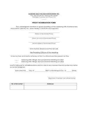 Fillable Online PROXY NOMINATION FORM Fax Email Print - pdfFiller