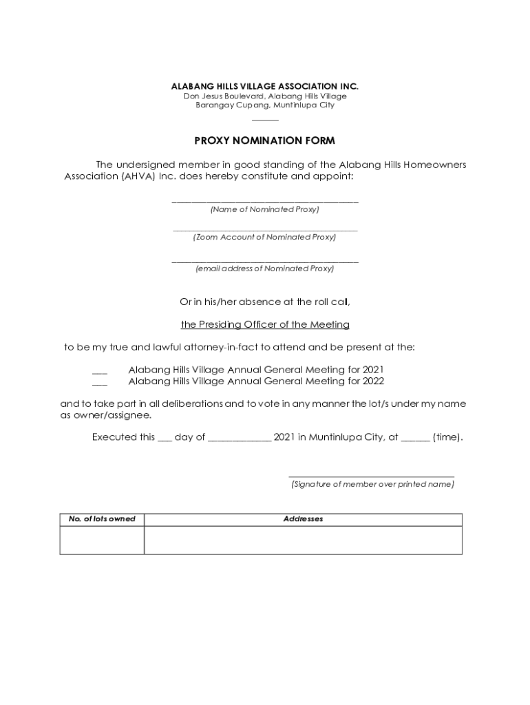 Fillable Online PROXY NOMINATION FORM Fax Email Print - pdfFiller