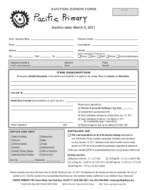 Fillable Online Auction Item Donation Submission Form Fax Email Print ...