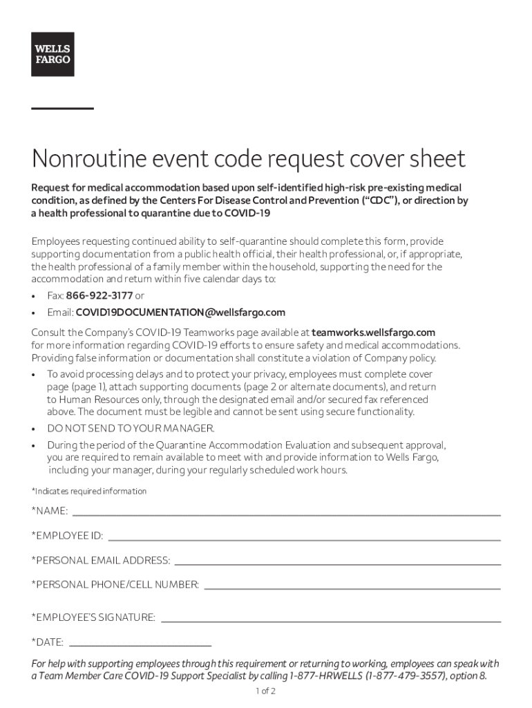 Fillable Online Nonroutine event code request cover sheet Fax Email ...