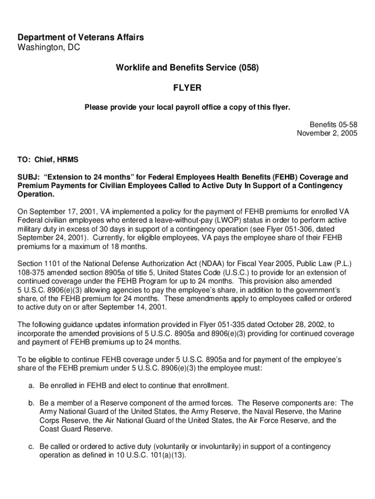 Fillable Online Worklife and Benefits Service (058) Flyer 05-58 ...