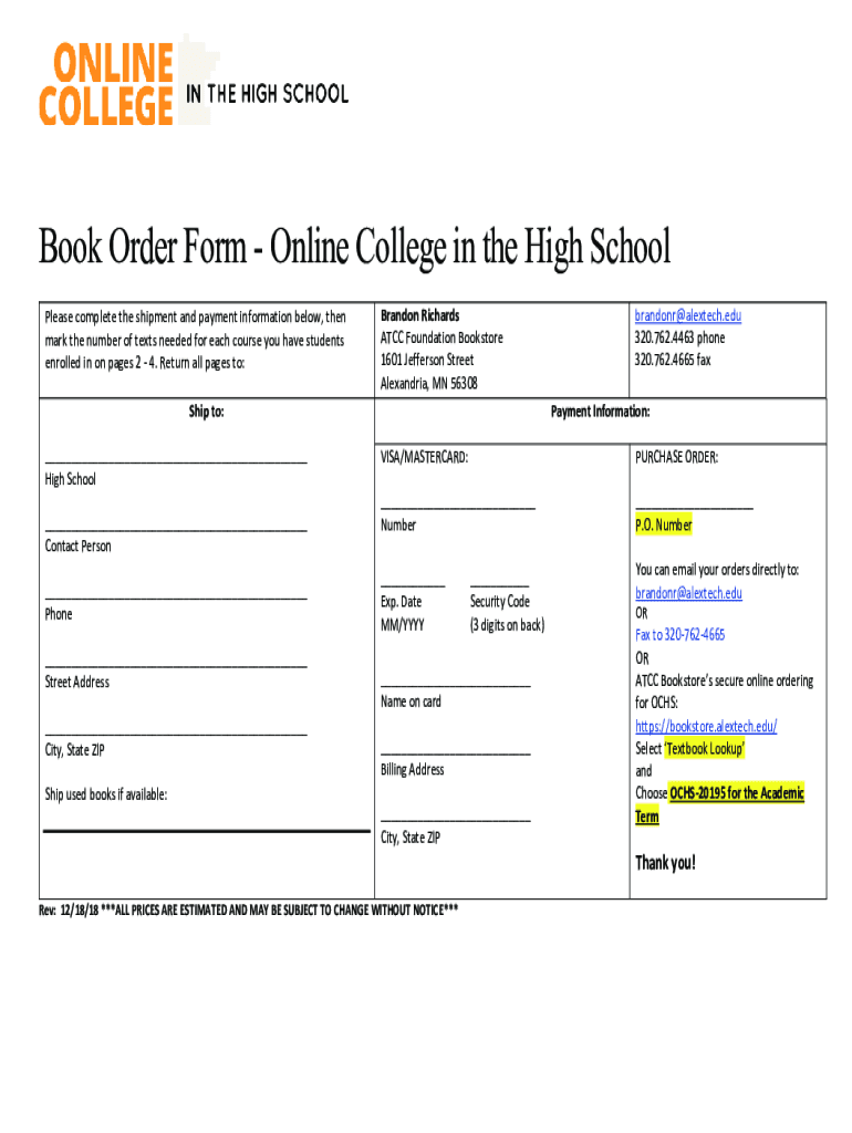 Fillable Online Book Order Form - Online College in the High School Fax Email Print - pdfFiller