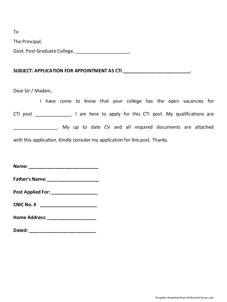 Fillable Online FORMAT how to write application for CTI Jobs Fax Email ...