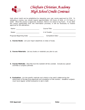 Fillable Online CCAHigh School Credit Contract Form Blank.doc Fax Email ...
