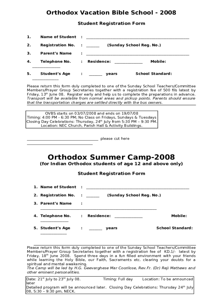 In-Person Vacation Bible School Registration - Jot Doc Template | pdfFiller