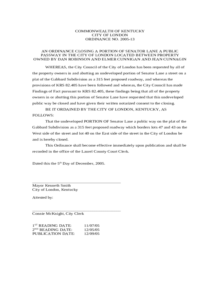 City-of-London-Ordinance-No.-997 Closing of Public Passway Doc Template ...