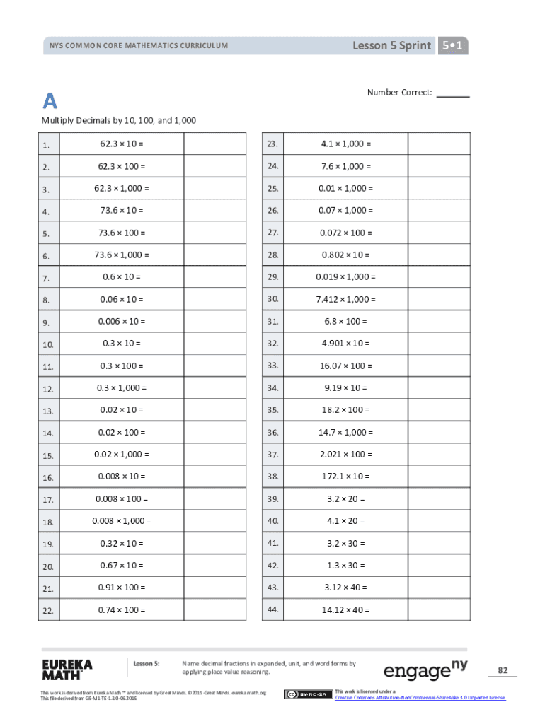 Fillable Online Eureka math grade 5 module 1 lesson 5 problem set ...