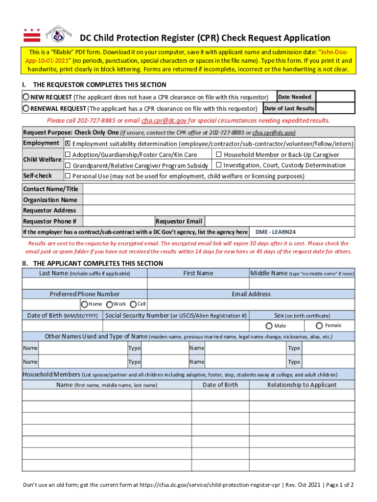 Fillable Online Application-Close-Relative-Caregiver ... - DC KinCare ...