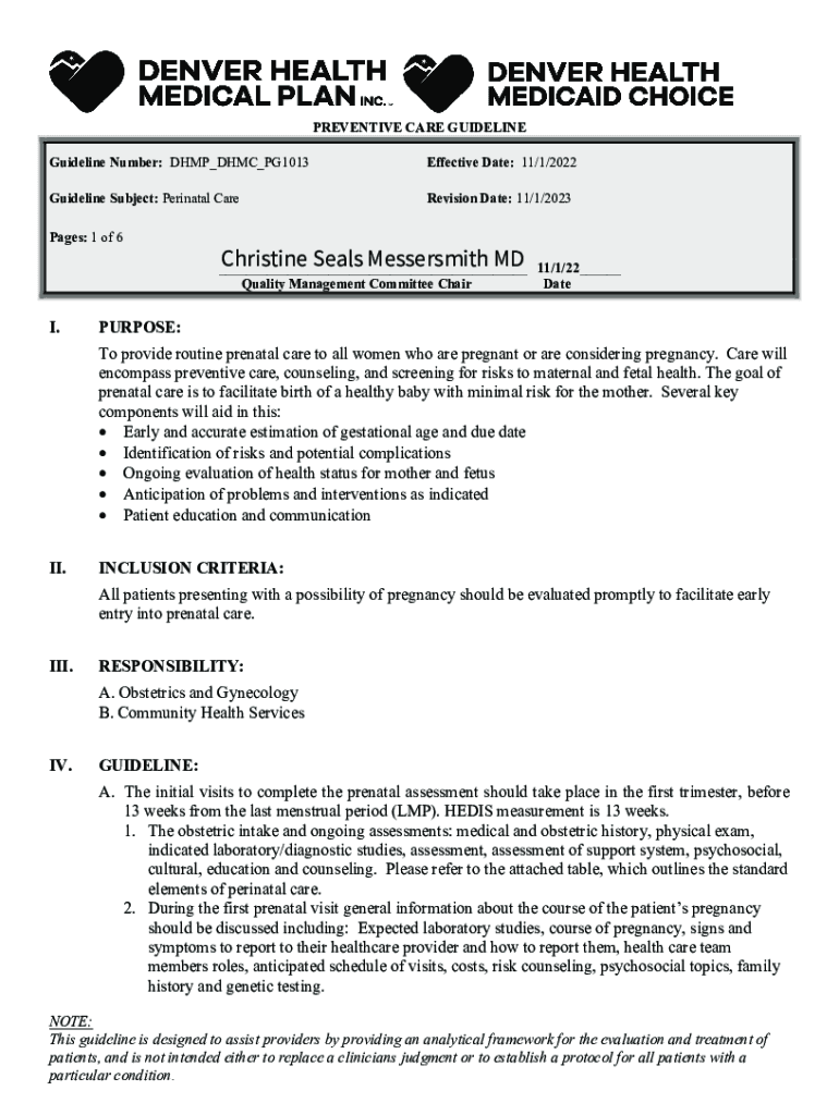 Fillable Online PREVENTIVE CARE GUIDELINE - Denver Health Medical Plan Fax Email Print - pdfFiller