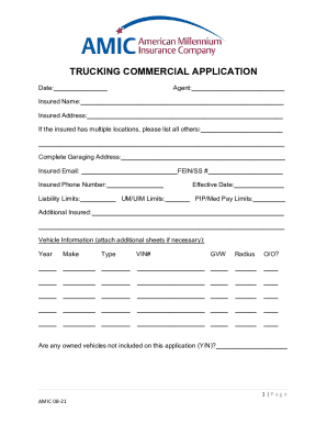 Fillable Online TRUCKING COMMERCIAL APPLICATION Fax Email Print - pdfFiller