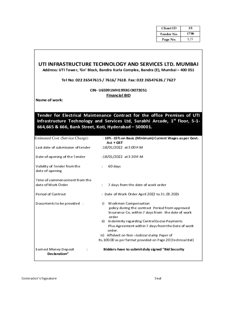 Fillable Online UTI Infrastructure Technology And Services Ltd in ...