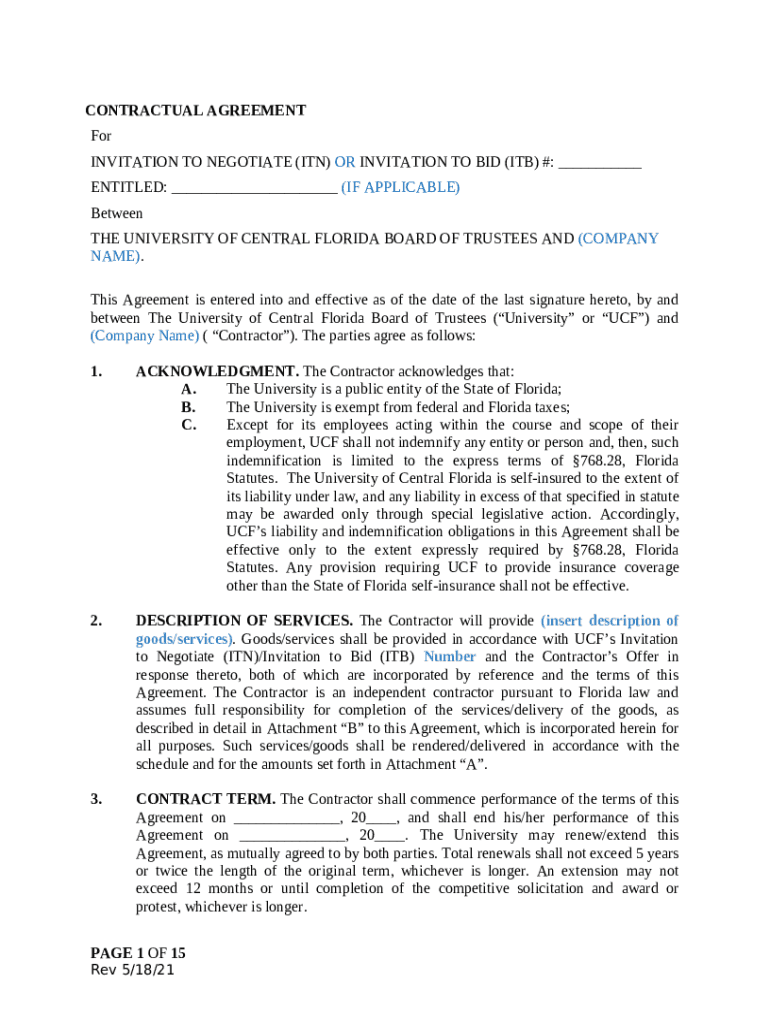 PAGE 1 OF 15 CONTRACTUAL AGREEMENT For ... - procurement ucf Doc ...