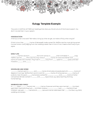 Fillable Online Eulogy Template Example Fax Email Print - pdfFiller