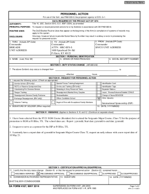 Fillable Online PERSONNEL ACTION - Army Fax Email Print - pdfFiller