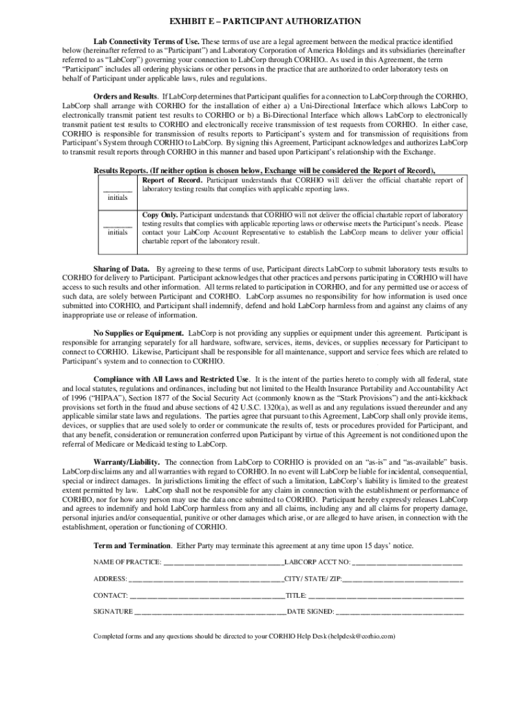 Fillable Online LabCorp HIE Provider Authorization AgreementCliniSync ...