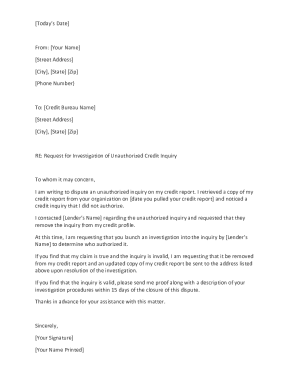 Fillable Online Sample Credit Inquiry Removal Letter - QFinance Fax ...