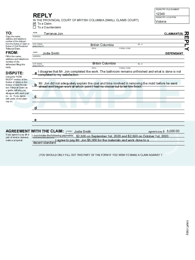 Fillable Online Reply - Replying to to a Claim or a Counterclaim ...