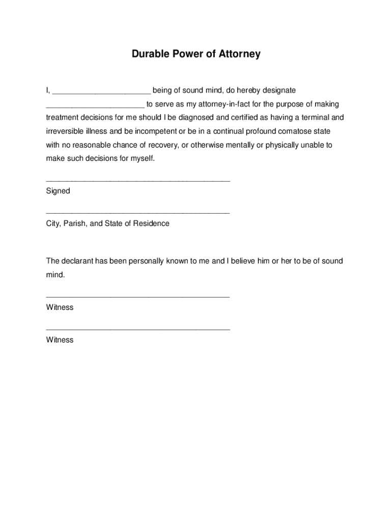 Fillable Online Durable Power of Attorney Sample Fax Email Print ...
