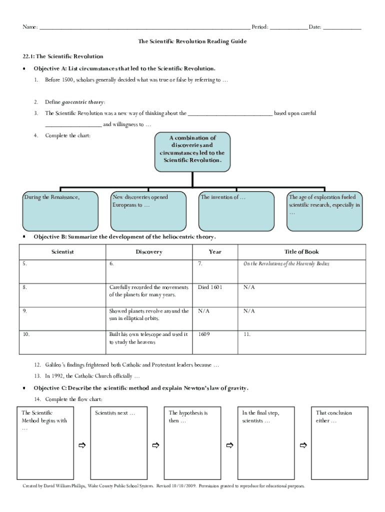 Fillable Online The Scientific Revolution Reading Guide. World History ...