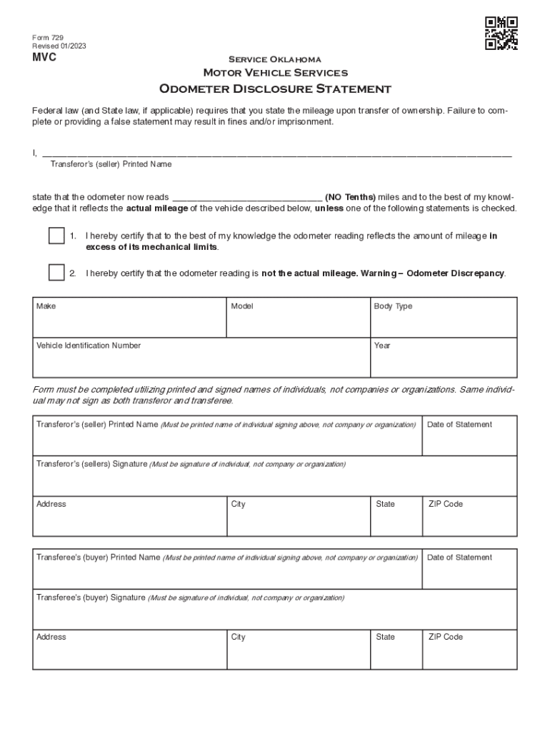 Fillable Online Odometer Disclosure Statement FormAll 50 States ...