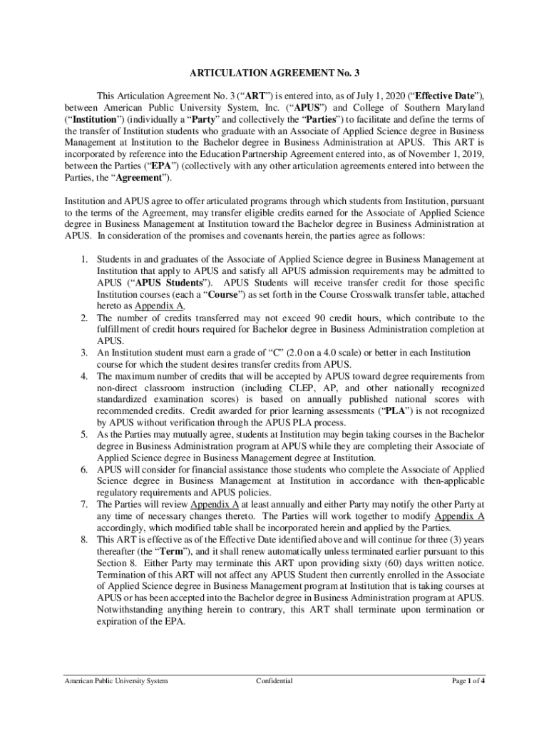 Fillable Online American Public University System Articulation Agreement Fax Email Print - pdfFiller