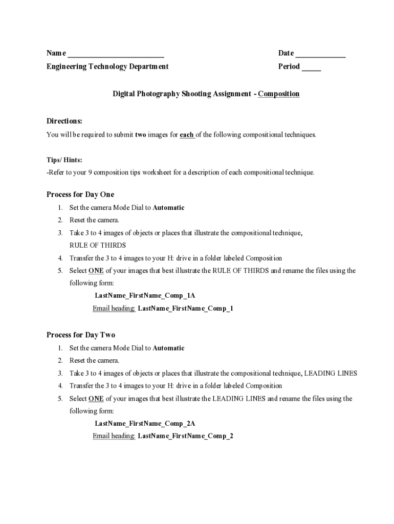 Fillable Online Digital Photography Shooting Assignment - Composition ...