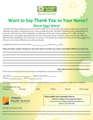 Fillable Online Nominate a Nurse - Daisy Award Form - Newberry Hospital ...